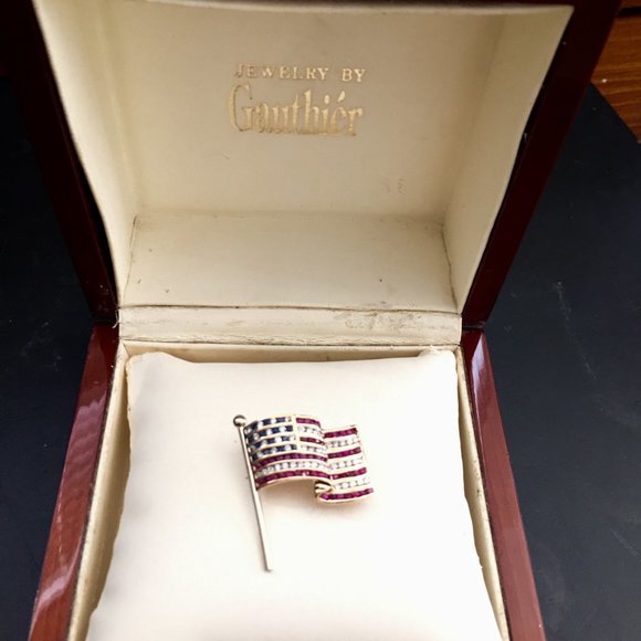 Scott Gauthier | Jewelry | 4k Gold Diamond Ruby Sapphire Flag Pin ...